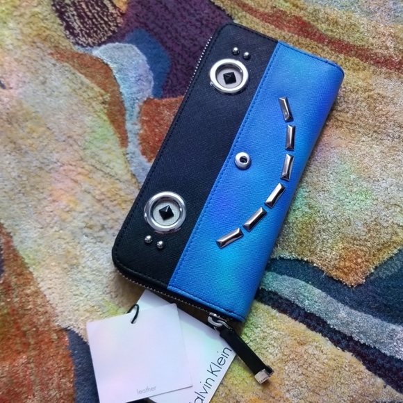 Calvin Klein | Bags | Calvin Klein Leather Smiley Blueblack Wallet ...